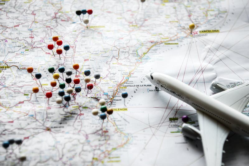 Trip Planning with Map and Pins Stock Image - Image of together ...