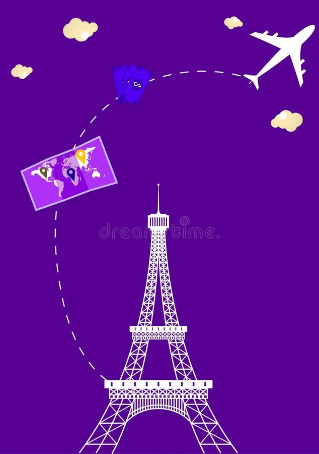 Trip To Paris Template Design with Eiffel Tower, Map Navigation, Money ...