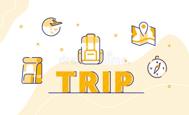 Trip Typography Word Art Background of Icon Backpack Compass Pointer ...