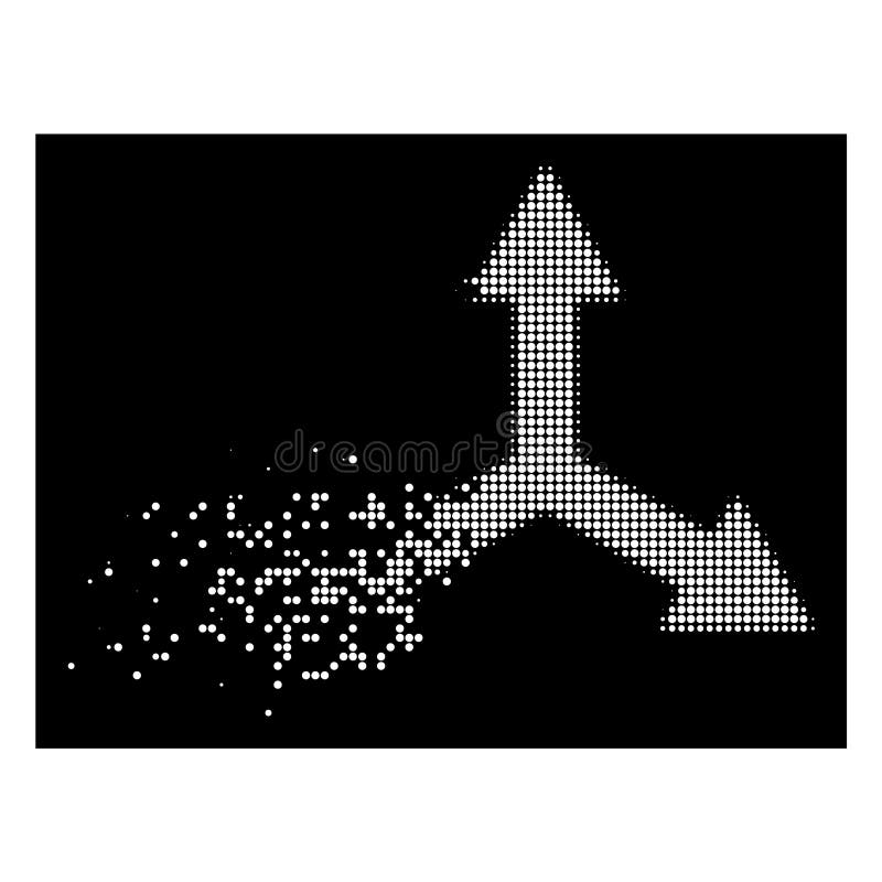 White Fragmented Dot Halftone Triple Arrows Icon Stock Vector ...