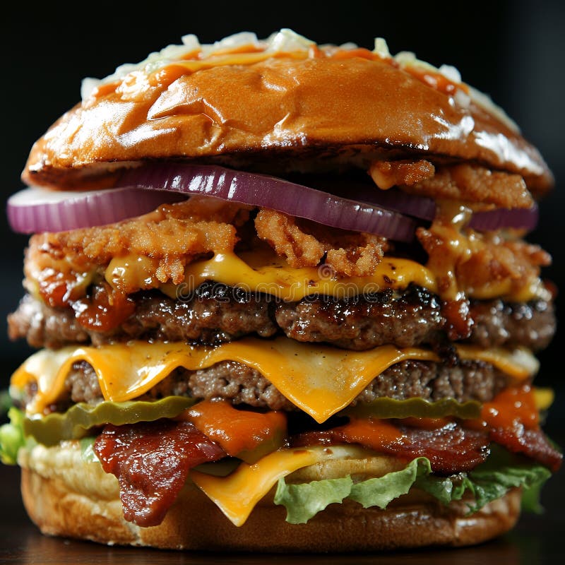 Triple Bacon Cheeseburger Juicy Beef Crispy Onions Melted Cheese Stock ...