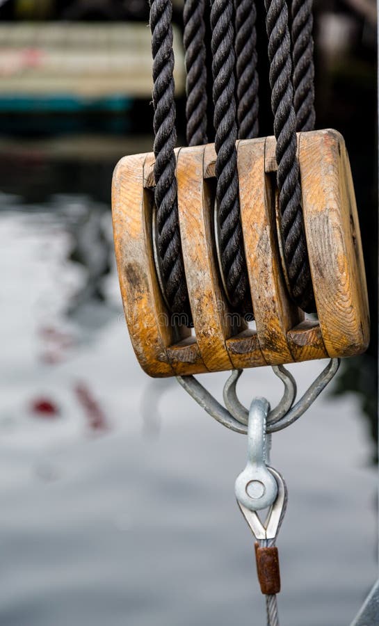 Triple Pulley Block on Old Ship Stock Photo - Image of rope, equipment ...