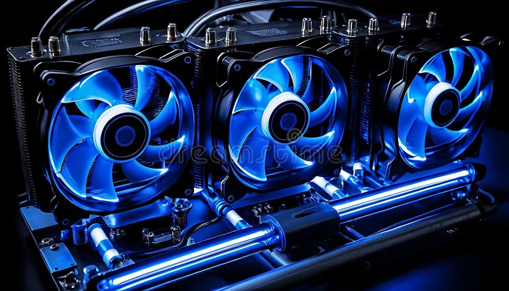 Triple Blue Fan Cooling System Stock Illustration - Illustration of ...