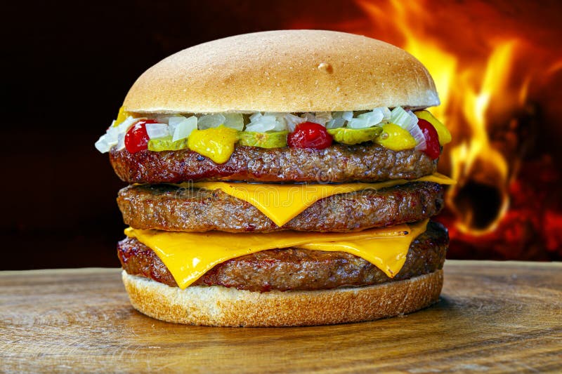 Triple burger stock photo. Image of burger, grilled - 392816582