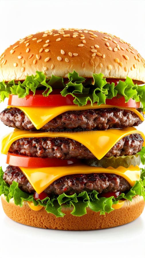 Triple Cheeseburger with Sesame Seed Bun Stock Illustration ...