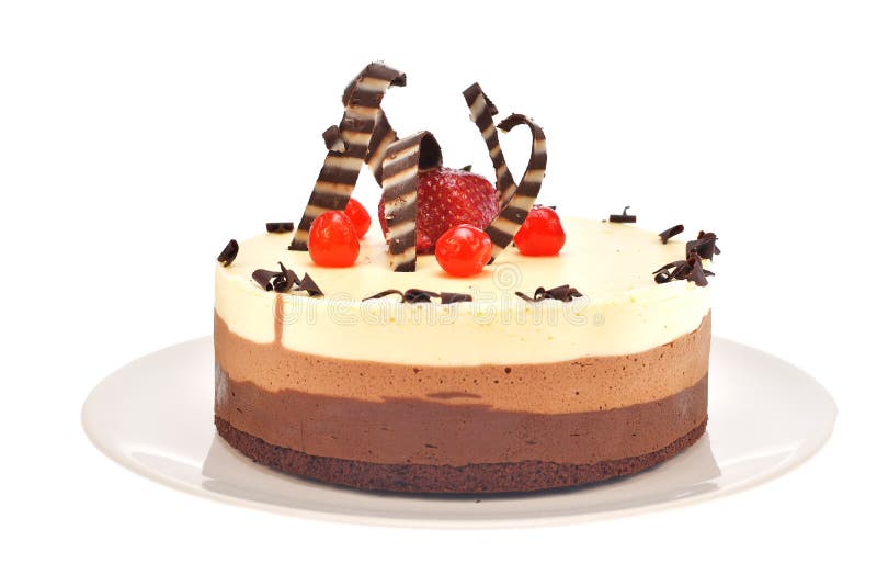 Triple Chocolate Mousse Cake Isolated on White Stock Image - Image of ...