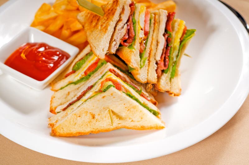 Triple Decker Club Sandwich Stock Photo - Image of ketchup, food: 19229880