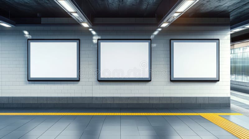 Triple Display Subway Mockup an Advertising Stock Image - Image of ...