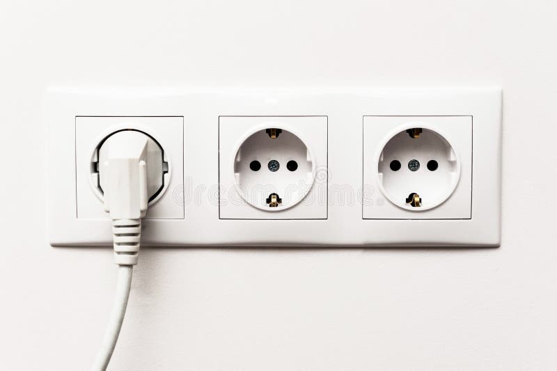 Triple Electrical Socket with Plugged Cable Stock Image - Image of ...