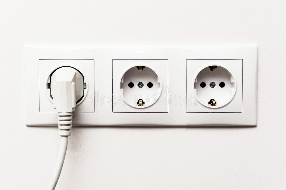 Triple Electrical Socket with Plugged Cable Stock Image - Image of ...
