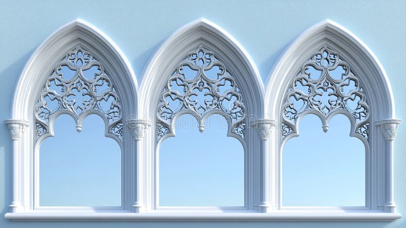 Triple Gothic Arch Windows, Sky Background, Architectural Design ...