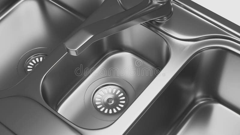 Triple Metallic Kitchen Sink - Close Up View Stock Illustration ...