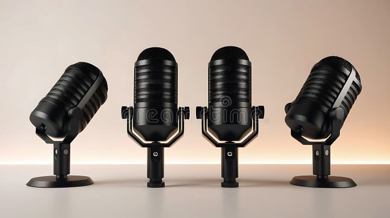 Triple Mic Setup Modern Sound in Focus Stock Illustration ...