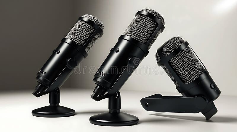 Triple Mic Setup Modern Sound in Focus Stock Illustration ...