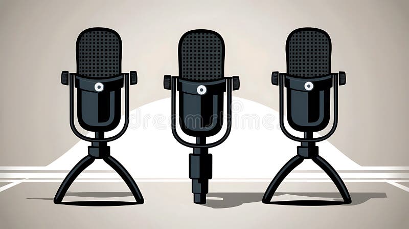 Triple Mic Setup Modern Sound in Focus Stock Illustration ...