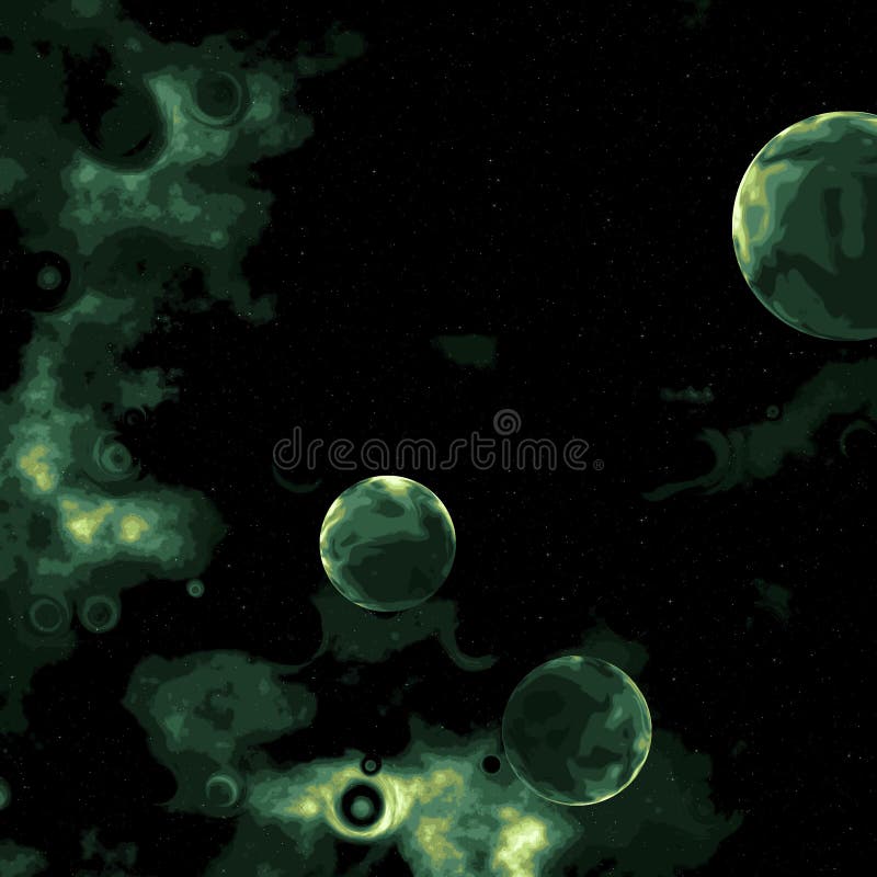 Triple Planet Space Background with Green Color Tones Stock ...