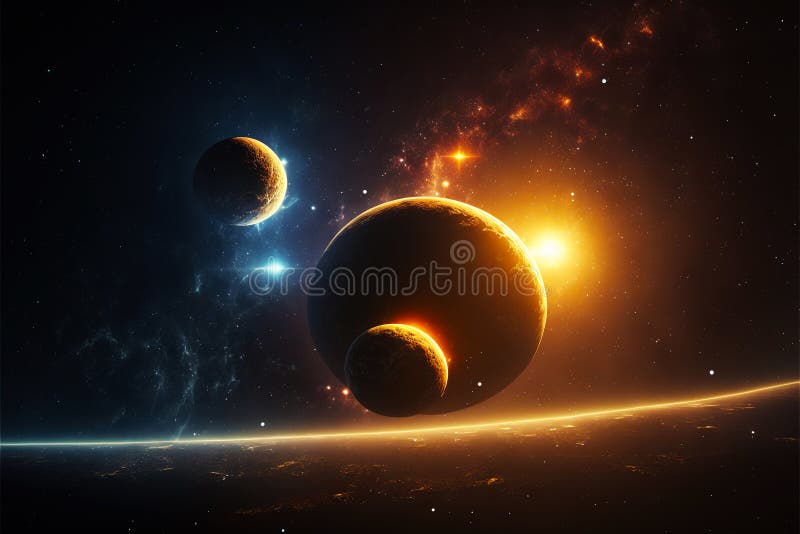 Triple Planet System. Strange Distant Space Worlds. Futuristic Universe ...