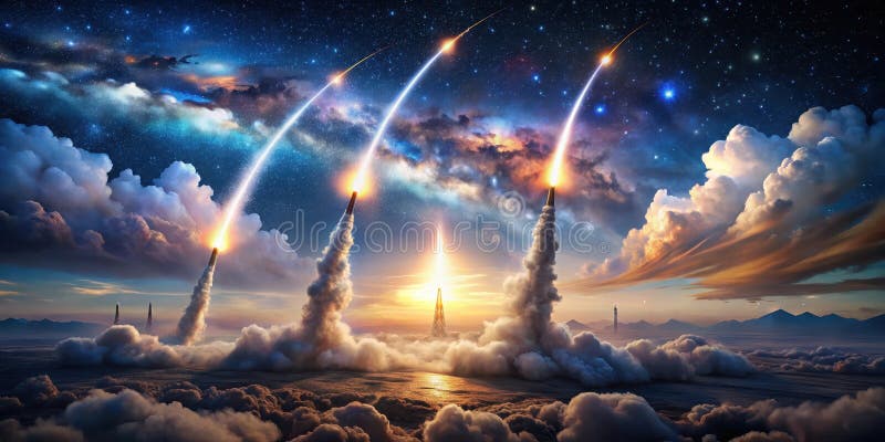 Triple Rocket Launch at Dawn Above a Sea of Clouds and Stars ...