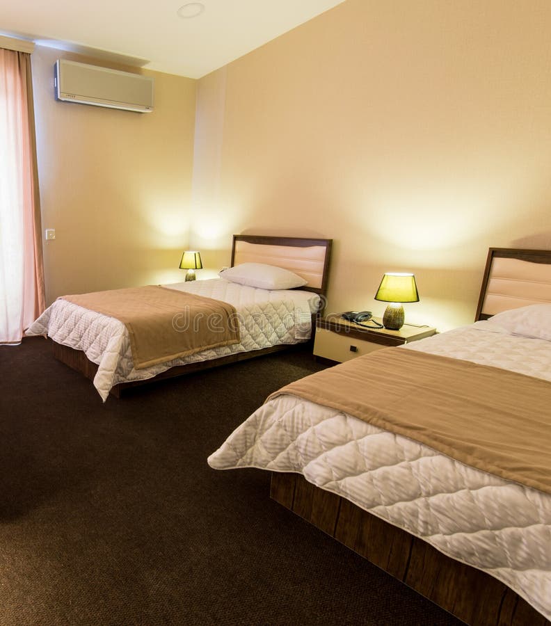 Triple Room in Modern Hotel Stock Image - Image of romantic, apartment ...