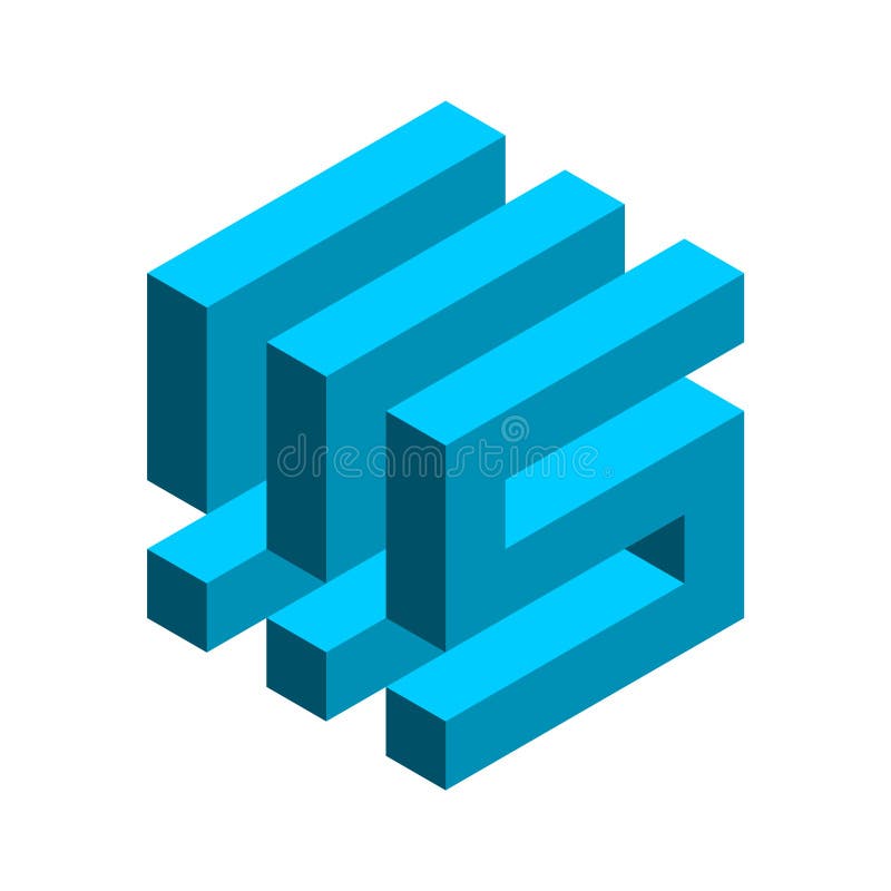 Triple S Cube Logo. 3D Letter S Cube. Blue Geometric Hexagon Shape ...