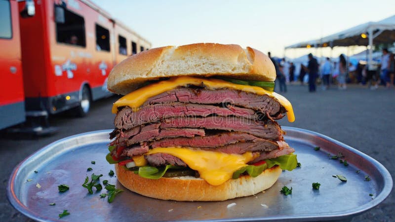 Triple Stack Beef Burger with Cheese Stock Image - Image of sauce ...