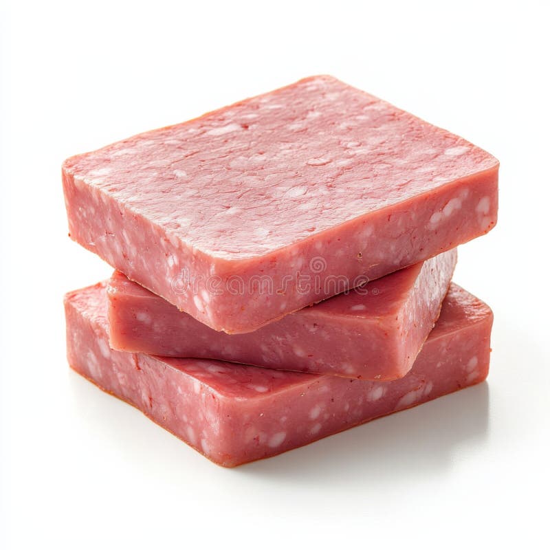 Triple Stack of Sliced Luncheon Meat Isolated on White Background Stock ...