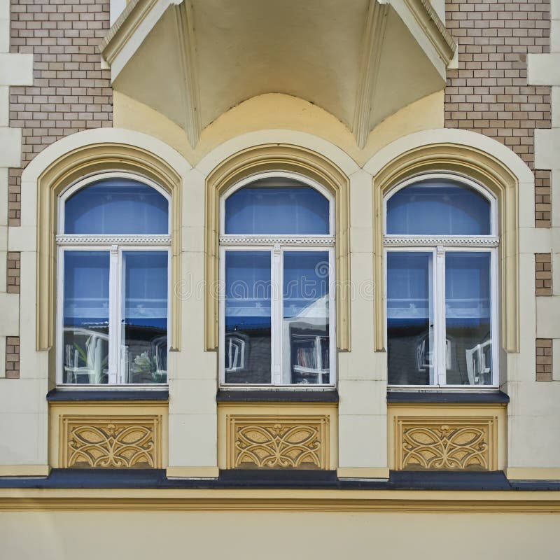 Triple Window Embrasures in Castle Courtyard Wall Stock Photo - Image ...