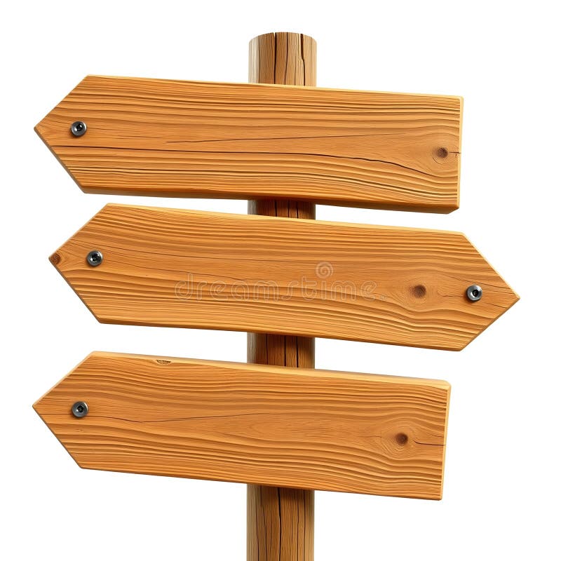 Triple Wooden Arrow Signpost on a Rustic Post Isolated on White ...