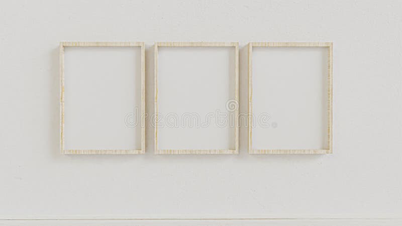 Triple Wooden Frame Mockup on White Wall Stock Photo - Image of ...