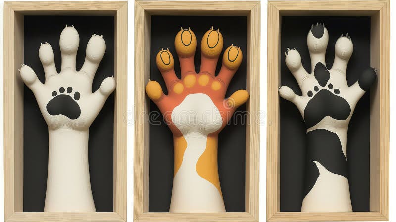 Triplet Paw-print Hands Art Studio Display Stock Photo - Image of ...