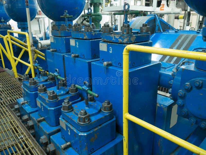Triplex Mud Pumps for Oil Drilling Rig in the Pump Room Stock Image ...