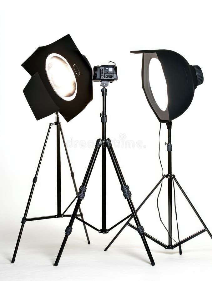 Tripod with camera lights stock image. Image of outdoor - 377132765