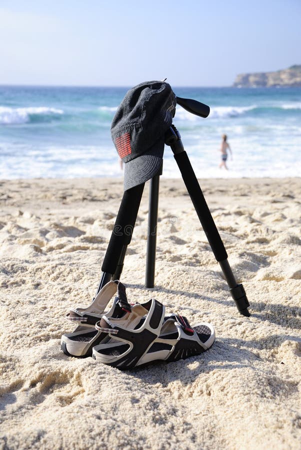 Tripod with Cap and Sandals (Capture 1 Stock Image - Image of ocean ...
