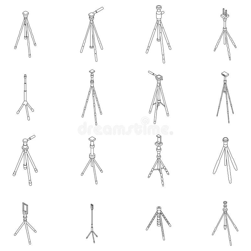 Tripod Icons Set Vector Outline Stock Illustration - Illustration of ...