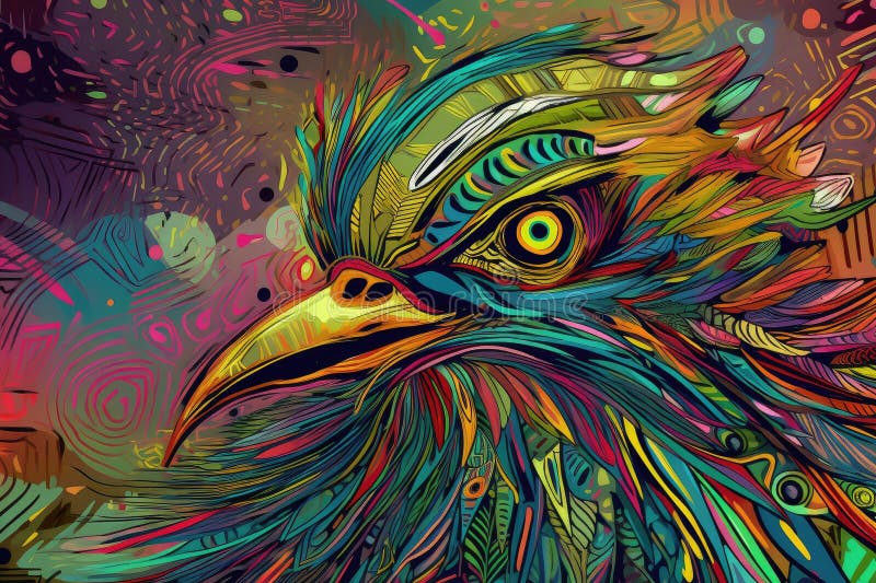 Trippy Bird with Psychedelic Patterns on Its Feathers Stock ...