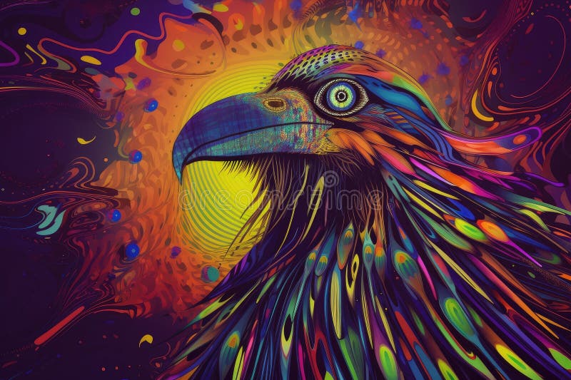 Trippy Bird with Psychedelic Patterns on Its Feathers Stock ...