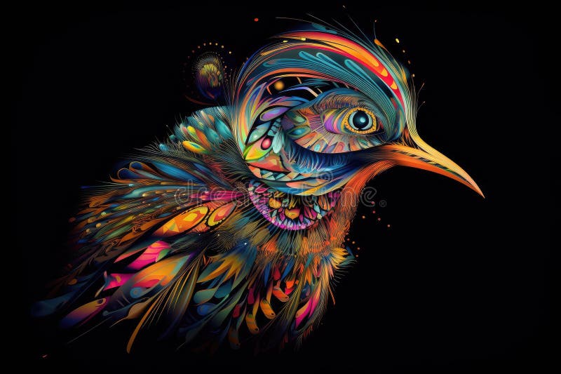Trippy Bird with Psychedelic Patterns on Its Feathers Stock ...