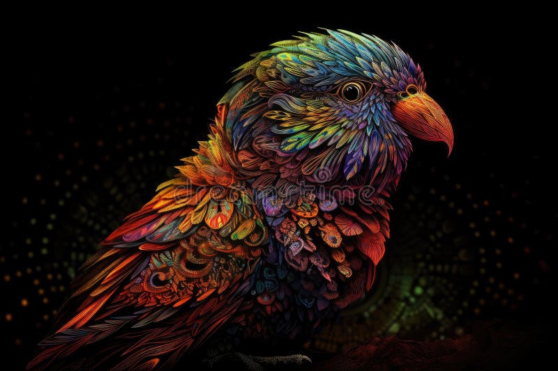 Trippy Bird with Psychedelic Patterns on Its Feathers Stock ...