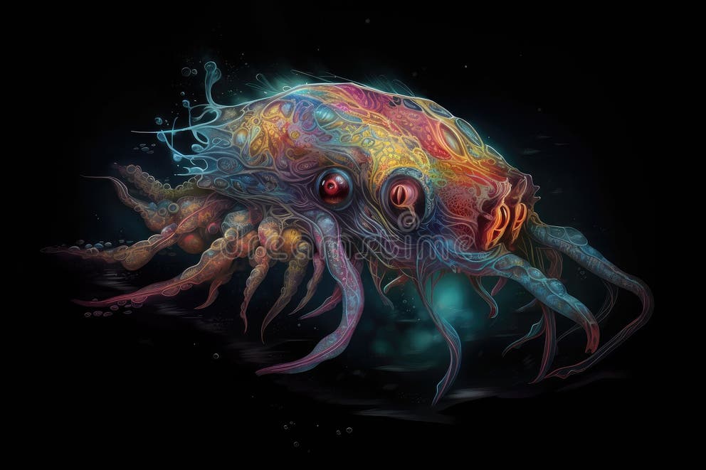 Trippy Creature of the Deep, Floating on the Water Surface Stock ...