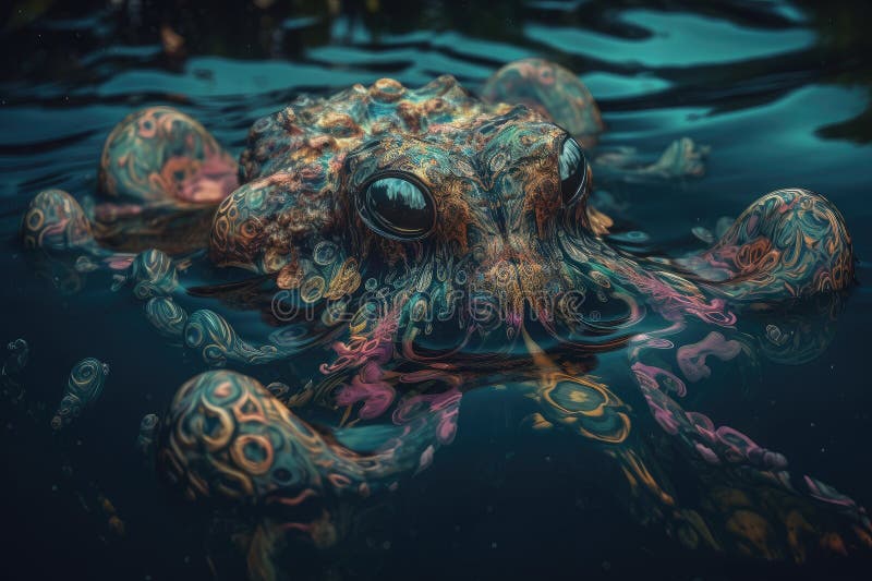 Trippy Creature of the Deep, Floating on the Water Surface Stock ...