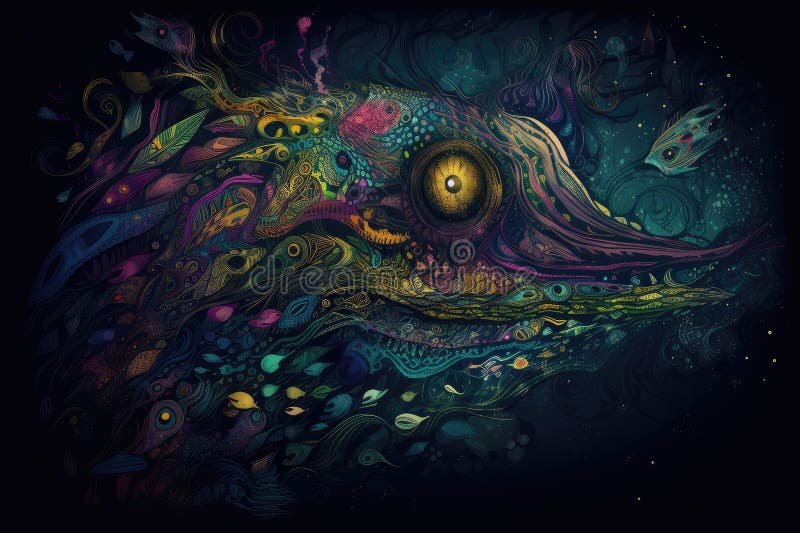 Trippy Creature of the Deep, with Psychedelic Patterns and Textures ...