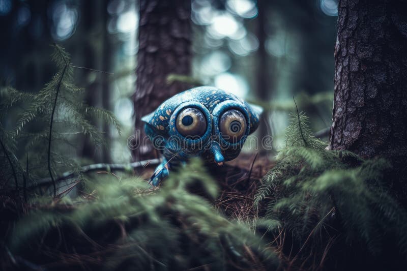 Trippy Creature Hiding among the Trees, Observing Its Surroundings ...