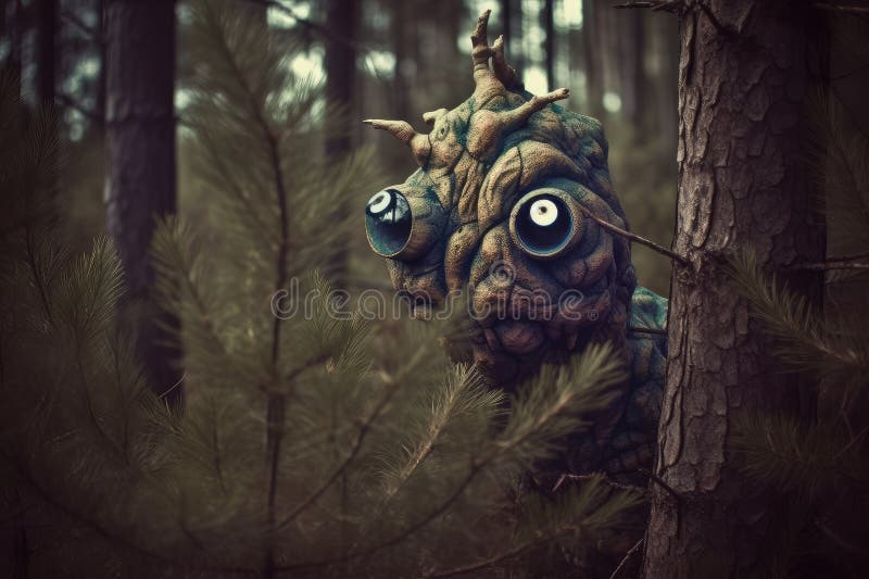 Trippy Creature Hiding among the Trees, Observing Its Surroundings ...