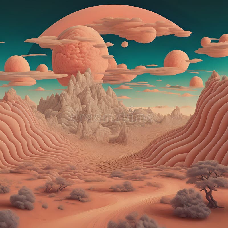 Trippy Landscape, Peach Tones - Generated by Ai Stock Illustration ...