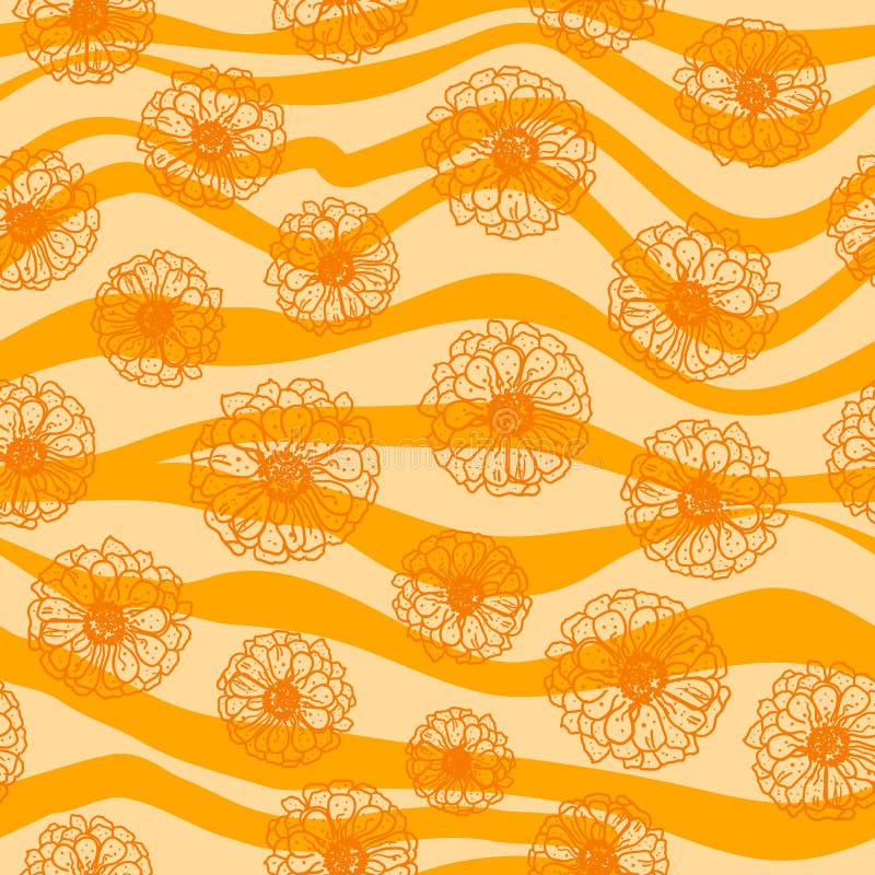 Trippy Orange Groovy Wave Daisy Seamless Pattern Hippie Vector ...