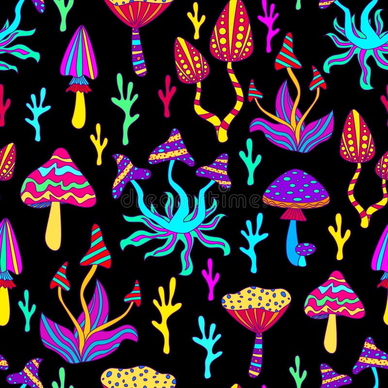 Mushrooms Seamless Pattern. Hand Drawn Sketch Forest Repeat Texture ...
