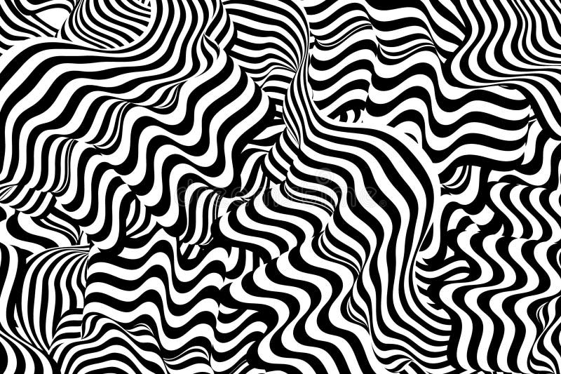 Trippy Strip Pattern. Horizontal Background with Black and White Curved ...