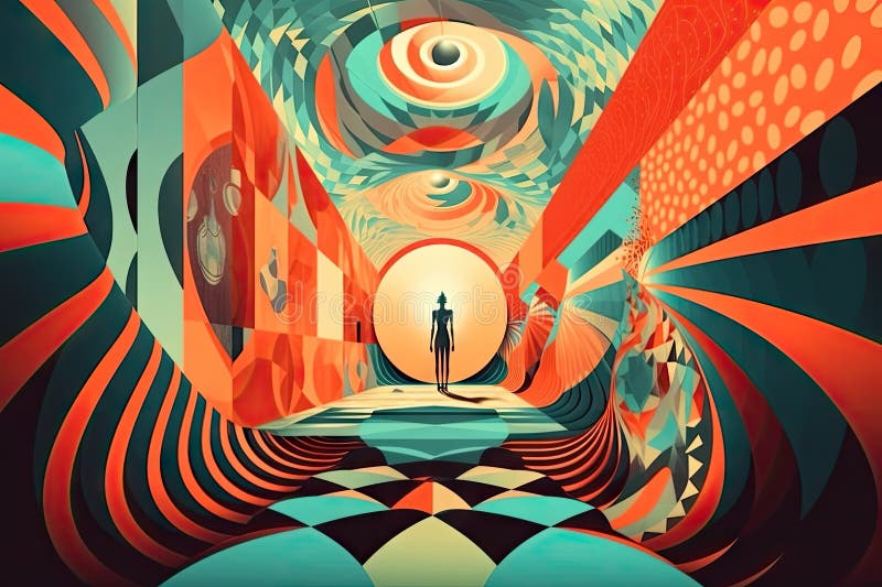 Trippy and Surreal Scene with Optical Illusions, Bizarre Patterns, and ...