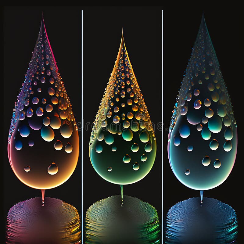 Triptych of Colorful Water Drops by Generative Ai Stock Illustration ...