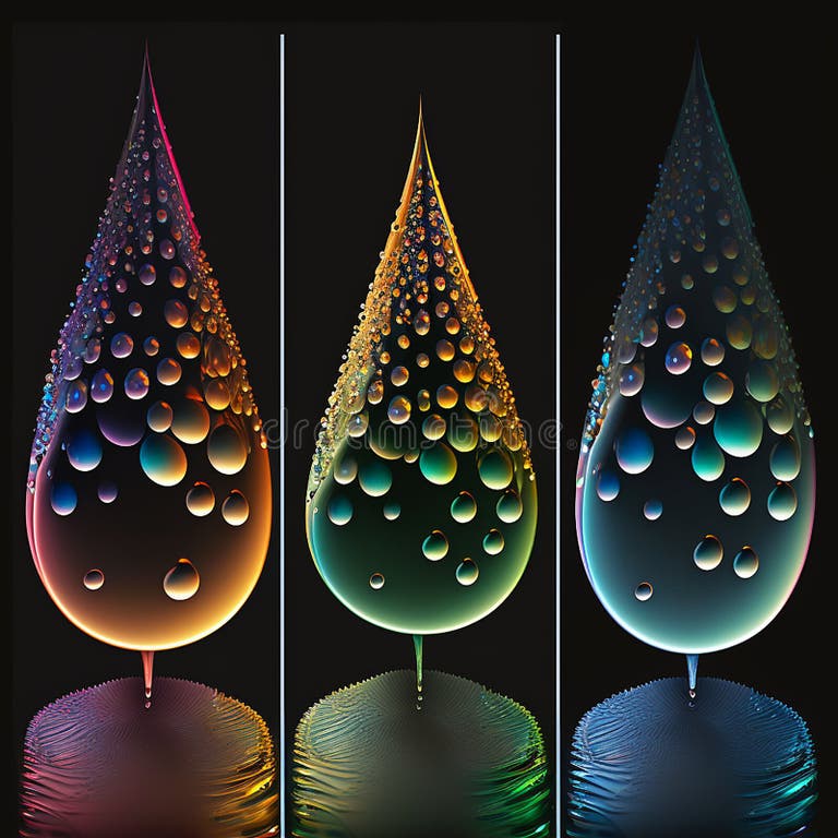 Triptych of Colorful Water Drops by Generative Ai Stock Illustration ...